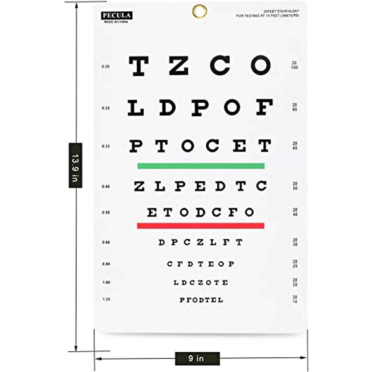 PECULA Eye Chart, Snellen Eye Chart, Wall Chart, Snellen Charts for Eye Exams 10 feet 9 X 14 in.