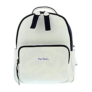 Pierre Cardin White Leather Classic Medium Double Zip Fashion Backpack for womens