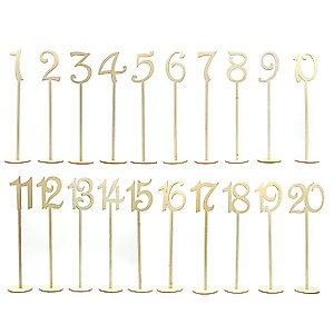 Wooden Table Numbers, 1-20 Wood Number with Stand, 13.5" Tall Rustic Wedding Table Numbers with Holder Base for Receptions, Banquets, Restaurants, Hotels, Parties