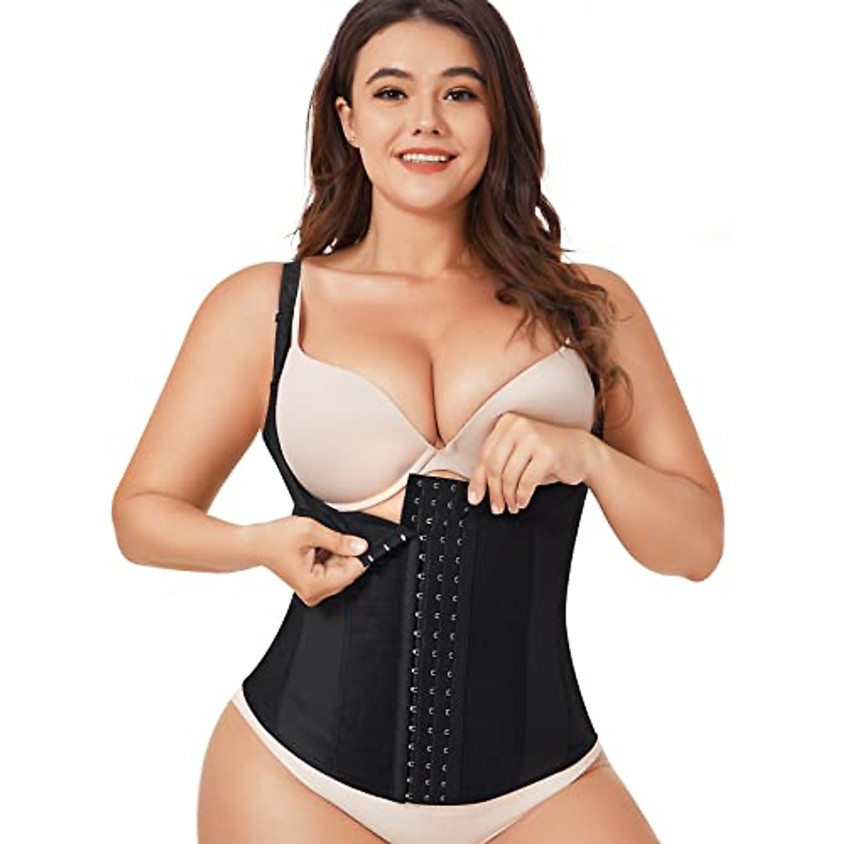 Eleady Womens Waist Trainer Corset Vest Weight Loss Breathable Tank Tops Tummy Control Shapewear Slimming Body Shaper (Black Bodysuit, Large)