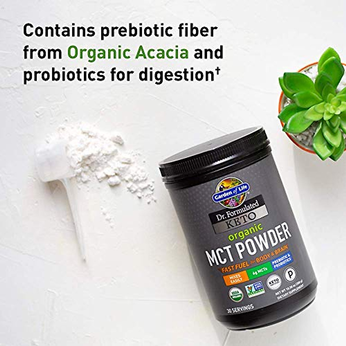 Garden of Life Dr. Formulated Keto Organic MCT Powder - 30 Servings, 6g MCTs from Coconuts Plus Prebiotic Fiber & Probiotics, Certified Organic, Non-GMO, Vegan, Gluten Free, Ketogenic & Paleo