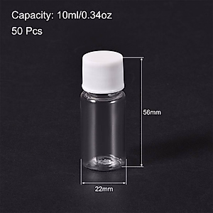 uxcell Plastic Lab Chemical Reagent Bottle, 10ml/0.34oz Wide Mouth Sample Sealing Liquid Storage Container, Transparent 50pcs