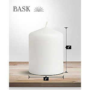 Cone Top Pillar Candles by Bask - Set of 8 - 3" x 4" Dripless Unscented Candles in White for Home Decor, Relaxation & All Occasions