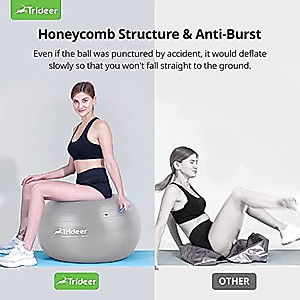 Trideer Extra Thick Yoga Ball Exercise Ball, 5 Sizes Ball Chair, Heavy Duty Swiss Ball for Balance, Stability, Pregnancy, Physical Therapy, Quick Pump Included (Gray, XL (68-75cm))