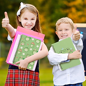 L1rabe 2 A5 Frog Spiral Notebooks Spring Back to School Cute Frog Playing Banjo Mushroom College Ruled Hardbound Notebooks, Travel Journal Diary Notepad for Kids Teens Students Easter Birthday Gifts