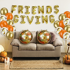 Friendsgiving Party Decorations, Friendsgiving Balloons Garland Kit includes Gold "FRIENDS GIVING" Foil Banner, 14 Balloons, 10 Photo Props and 1 Gold Fringe Curtain, 38 Pcs Thanksgiving Fall Decor