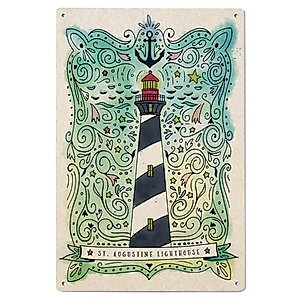 Lantern Press 6x9 Inch Wood Sign, Ready to Hang Wall Decor, St. Augustine, Florida, Watercolor, Nautical Lighthouse