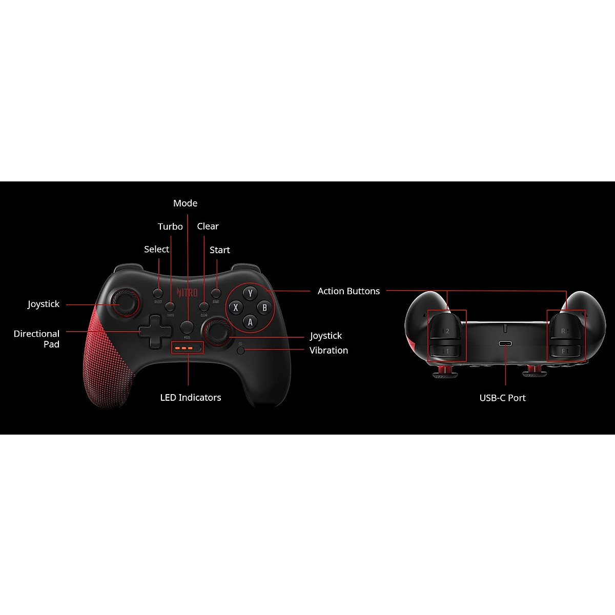 Acer Nitro Wired Gaming Controller - Featuring Joystick, Directional Pad, Turbo Button, Action Buttons and LED Indicator Lights - Compatible with Windows and Android Devices