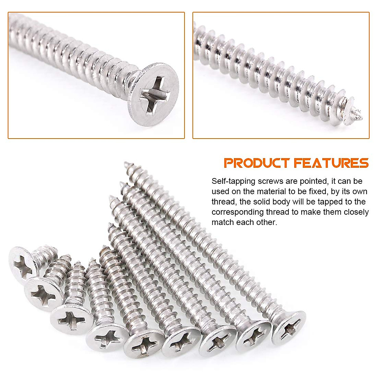 Rustark 210Pcs [#6 5/16'' to 1-1/2''] 304 Stainless Steel Flat Head Phillips Cross Wood Screw Drive Self-Drilling Screws Assortment Kit