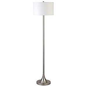 Henn&Hart 62" Tall Floor Lamp with Fabric Shade in Brushed Nickel/White, Floor Lamp for Home Office, Bedroom, Living Room