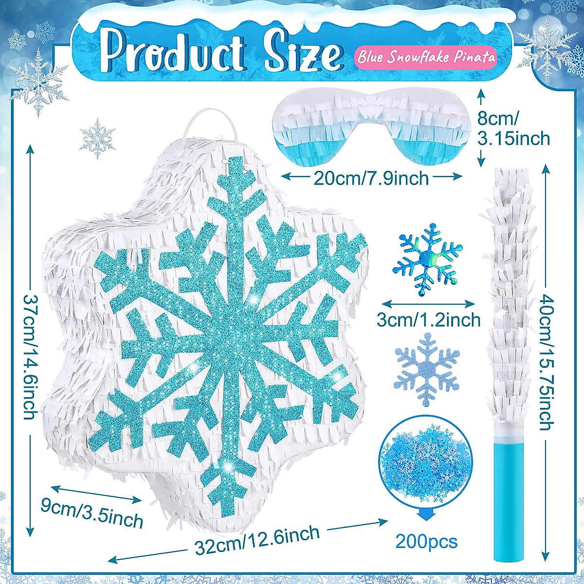 Deekin Snowflake Piñata Christmas Winter Piñata Pull String Blue Snowflake Decors for Winter Theme Party Birthday Party Game Supply for Christmas Party Decorations