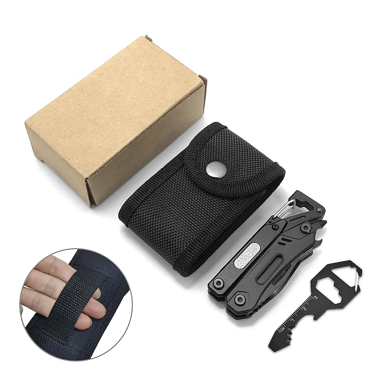 XGIZMOO Multi Tool Pocket Knife 9-in-1 Multipurpose Gadgets with Pliers, Screwdriver, Saw, Cutter, File, Buckle, Survival Gear With Nylon Sheath, 30CR13 Steel (Black)