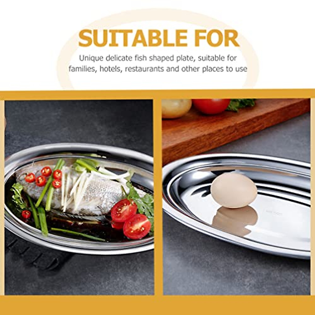 Hemoton Sizzle Platter Serving Platter Oval Fish Dish Stainless Steel Fish Plate Metal Food Serving Tray for Steaming Fish Dessert Meat Sushi Platter Silver Sizzle Platter Serving Platter 30.5CM