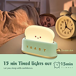 QANYI Desk Decor Toaster Lamp, Rechargeable Small Lamp with Smile Face Toast Bread Cute Toaster Shape Room Decor Night Light for Bedroom, Bedside, Living Room, Dining, Desk Decorations, Gift (Green)