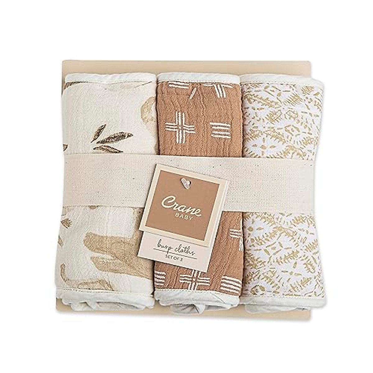 Crane Baby Soft Muslin Burp Cloth, Lightweight and Absorbent Burp Cloth for Boys and Girls, Safari Animal, 3 Piece, 7” x 20”