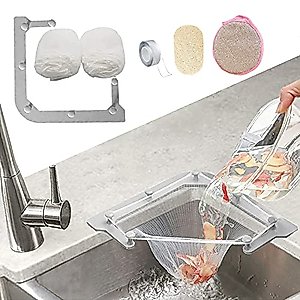 HiBD Kitchen Sink Triangle Tri-Holder Filter, Kitchen Sink Strainer, Sink Drain Strainer, with a Triangular Gray Rack and 100PCS Large Size Filtering Mesh Bags for Kitchen Leftover