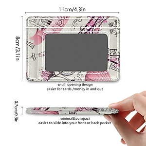 Linomo Thin leather Card Holder and Money Clip Pink Flower Paris Eiffel Tower Wallet RFID Blocking for Men & Women