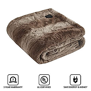 Beautyrest Zuri Reversible Faux Fur to Mink Electric Blanket, Auto Shut Off, Virtually Zero EMF, Multi Heat Setting, UL Certified, Machine Washable, Tan Throw 50x64
