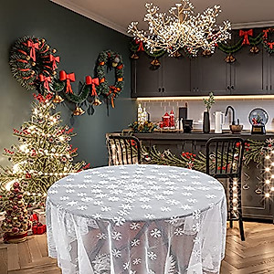 Pleaseedo 𝐗𝐌𝐀𝐗 𝐆𝐈𝐅𝐓 Christmas Lace Tablecloth, Round Lace Tablecloth for Round Table 70 Inch, White Snowflake Christmas Lace Table Cover, Round Tablecloths for Holiday Party Decoration