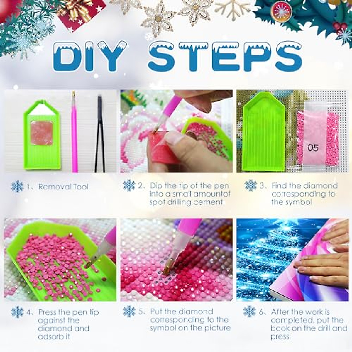 Clothmile Blue Christmas Tree Diamond Art Kit for Adults, Beginners, and Kids - Round Full Drill DIY Gem Art for Xmas Home Wall Decor