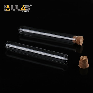 ULAB Scientific 50pcs 35ml Round Bottom Glass Test Tubes Set, 3.3 Borosilicate Glass, Dia.20x150mm, Packed with Stoppers and Brush, UTT1023