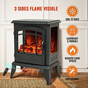 C-Hopetree 23 inch tall Portable Electric Wood Stove Fireplace with Flame Effect, Freestanding Indoor Space Heater with Remote