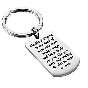 FEELMEM Song Lyrics Art Jewelry Blackbird Singing Song Quote Keychain Blackbird Singing in the Dead of Night Inspirational Gifts (keychain-Blackbird)