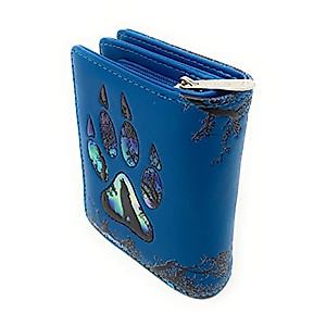Shag Wear Wolf Paw Small Animal Wallet for Women and Teen Girls Vegan Faux Leather 4.5" Blue
