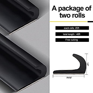 RV Rain Gutter 1/2 Inch Height Plastic Drip Rail PVC Rain Strip Roof Rain Diverter, Adhesive Backing, Flexible J Shape RV Trim Molding for Car Van Door Motorhome (Black, 40 Ft)