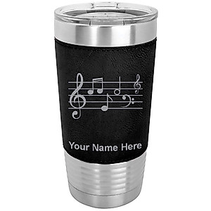 LaserGram 20oz Vacuum Insulated Tumbler Mug, Music Staff, Personalized Engraving Included (Faux Leather, Black)