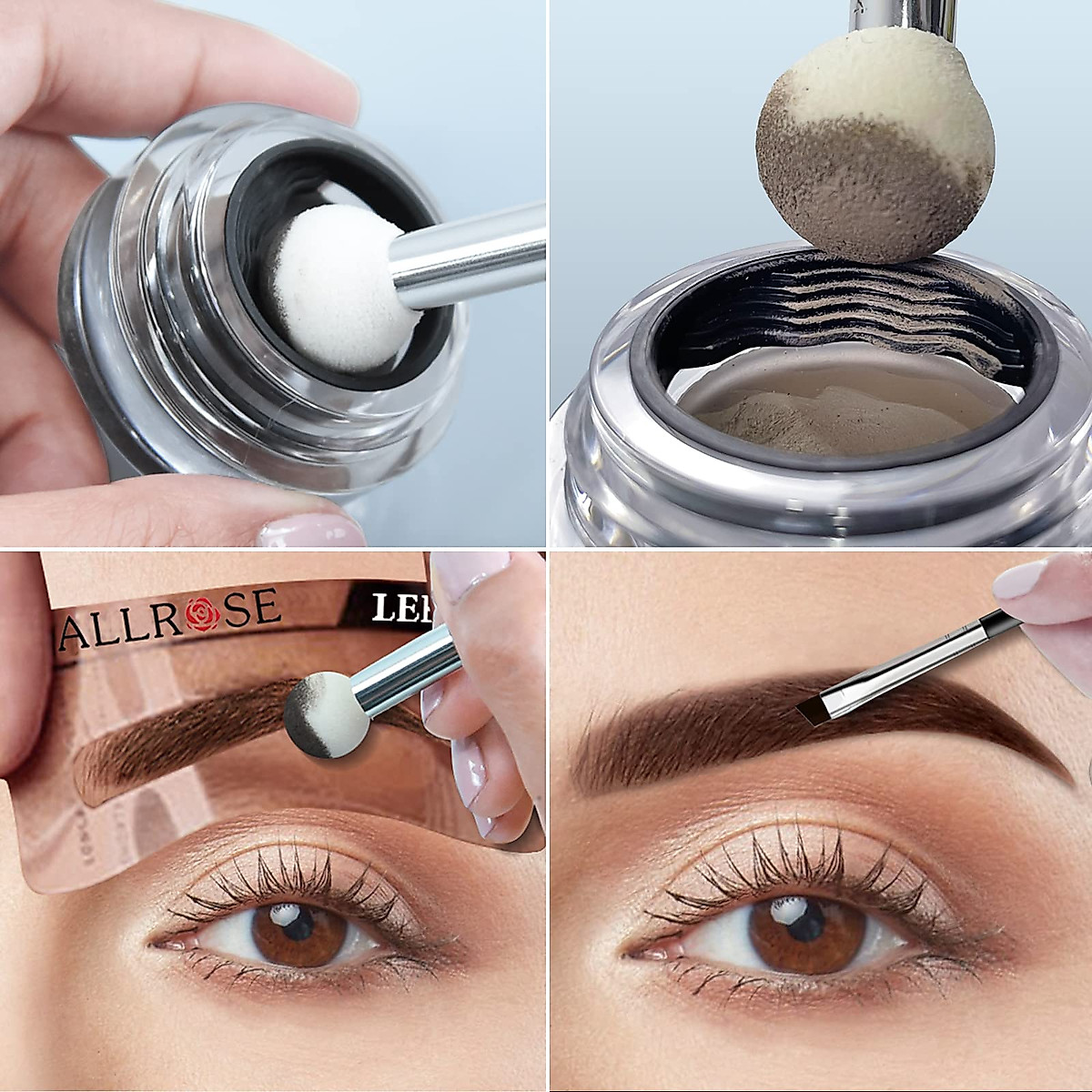ALLROSE Eyebrow Stamp Stencil Kit - Waterproof Eye Brow Stamping Kit for Perfect Eyebrows with 20 Brow Stencils, Brow Stamp Stencil Kit, Dark Brown