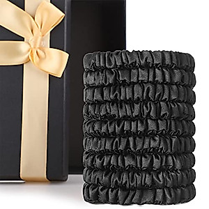 9 Pieces Silk Hair Ties Silk Hair Scrunchies Skinny Silk Scrunchies Pure Silk Ponytail Holder Silk Hair Accessories for Women Girls 9 Colors (Black,Classic Style)