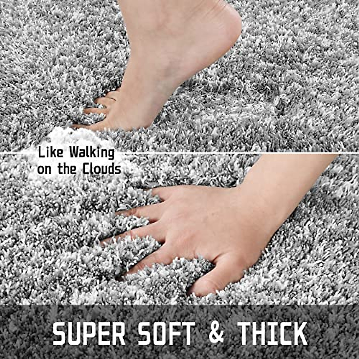 Yimobra Fluffy Plush Bath Rug, Super Shaggy Soft Comfortable Non Slip, Water Absorbent Microfiber Bath Mat, Dries Quickly, Machine Washable Thick Bathroom Floor Rugs for Shower, 32"x 20", Light Gray