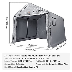 VEVOR Portable Shed Outdoor Storage Shelter, 6x8 x7 ft Heavy Duty All-Season Instant Waterproof Storage Tent Sheds with Roll-up Zipper Door and Ventilated Windows for Motorcycle, Bike, Garden Tools