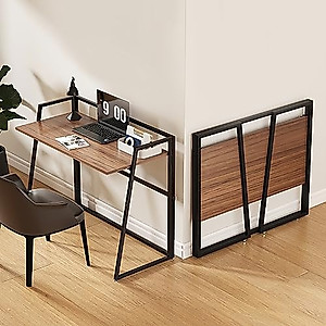 Eureka Ergonomic 41 inch Folding Table Home Office Collapsible Desks Study Writing Computer Folding Desks for Small Spaces Free Assembly, Walnut