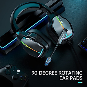 Tatybo New Gaming Headset for PC PS4 PS5 Xbox One Switch, Stereo PS4 Headset with 90° Rotatable Earpads, Noise-Cancelling Mic