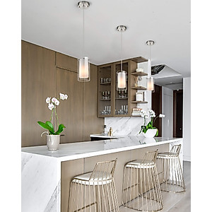 AKEZON Modern Glass Pendant Light 2 Pack, Adjustable Hanging Pendant Lighting Kitchen Lights Island Dining Room Bathroom Bar, Brushed Nickel Finish