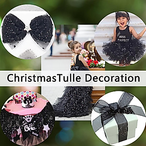 Aohcae Black Glitter Tulle Rolls 6" x 25 Yards Sparkle Tulle Fabric for DIY Gift Wrapping Wedding Baby Shower Tutu Birthday Party Decorations