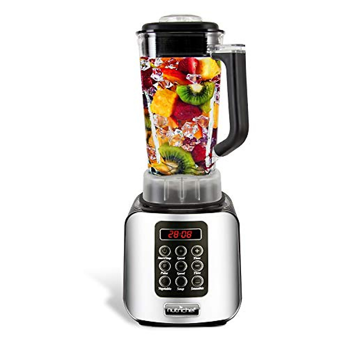 NutriChef Digital Electric Kitchen Countertop Blender - Professional 1.7 Liter Capacity Home Food Processor Compact Blender for Shakes and Smoothies w/ Pulse Blend, Timer, Adjustable Speed - NCBL1700