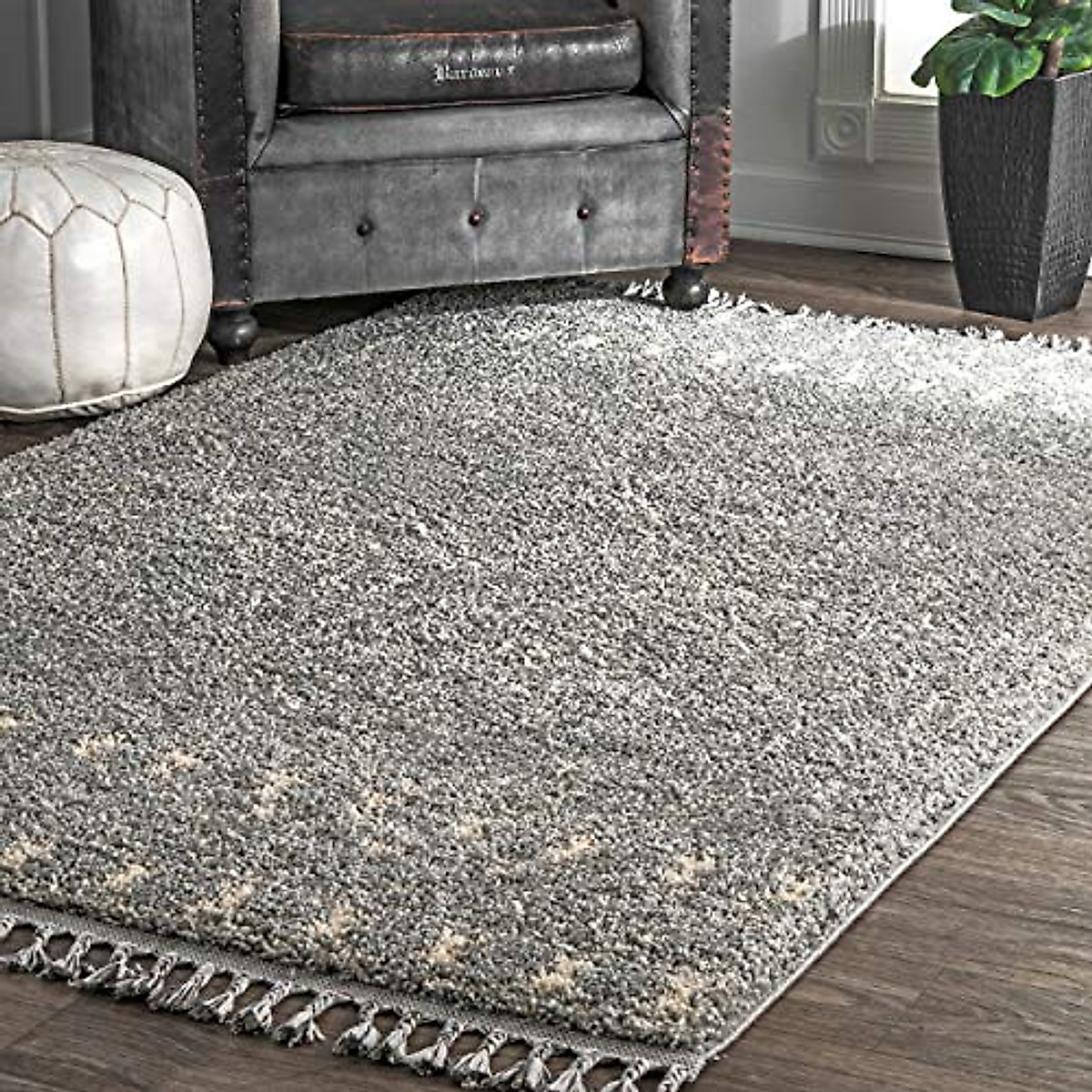 nuLOOM Vasiliki Moroccan Tribal Shag Area Rug, 3' x 5', Silver