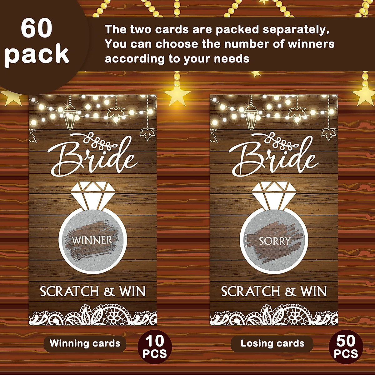60 Sheets Rustic Bridal Shower Scratch off Game Wedding Games, Bridal Shower Scratch off Cards, Scratch off Winner Tickets Lottery Raffle Tickets Wedding Shower Ideas for Guest Party Favors Prize Gift