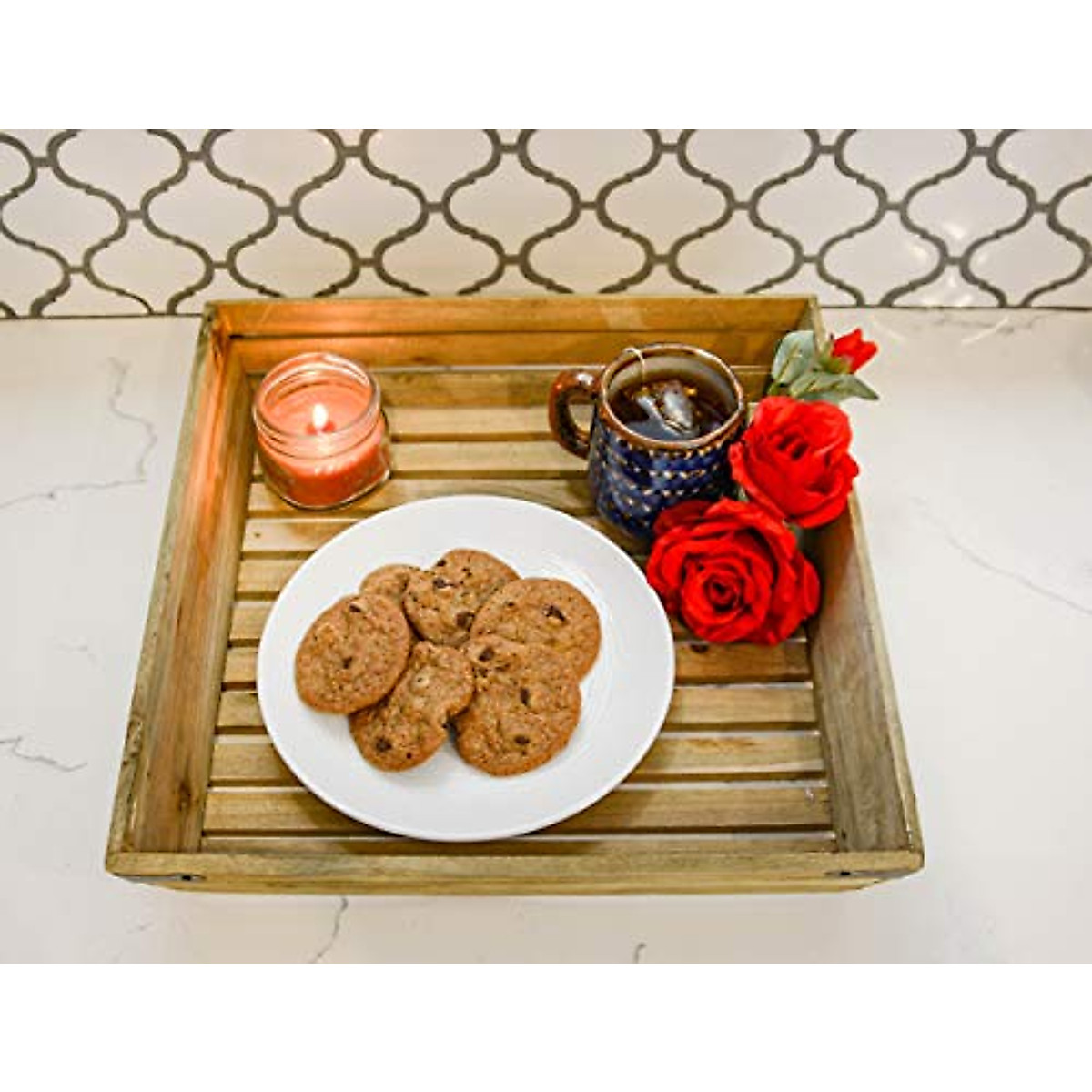 Admired By Nature Natural Wood Large Shallow Square Crate with Metal Corner Design, 020-NTRL