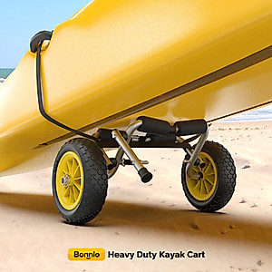 Bonnlo Kayak Car Foldable Aluminum Kayak Trailer with 10'' Solid Tires, Universal Kayak Wheels Kayak Cart Dolly for Kayak, Canoe, Paddle Board, Boat, Float Mats, Jon Boat