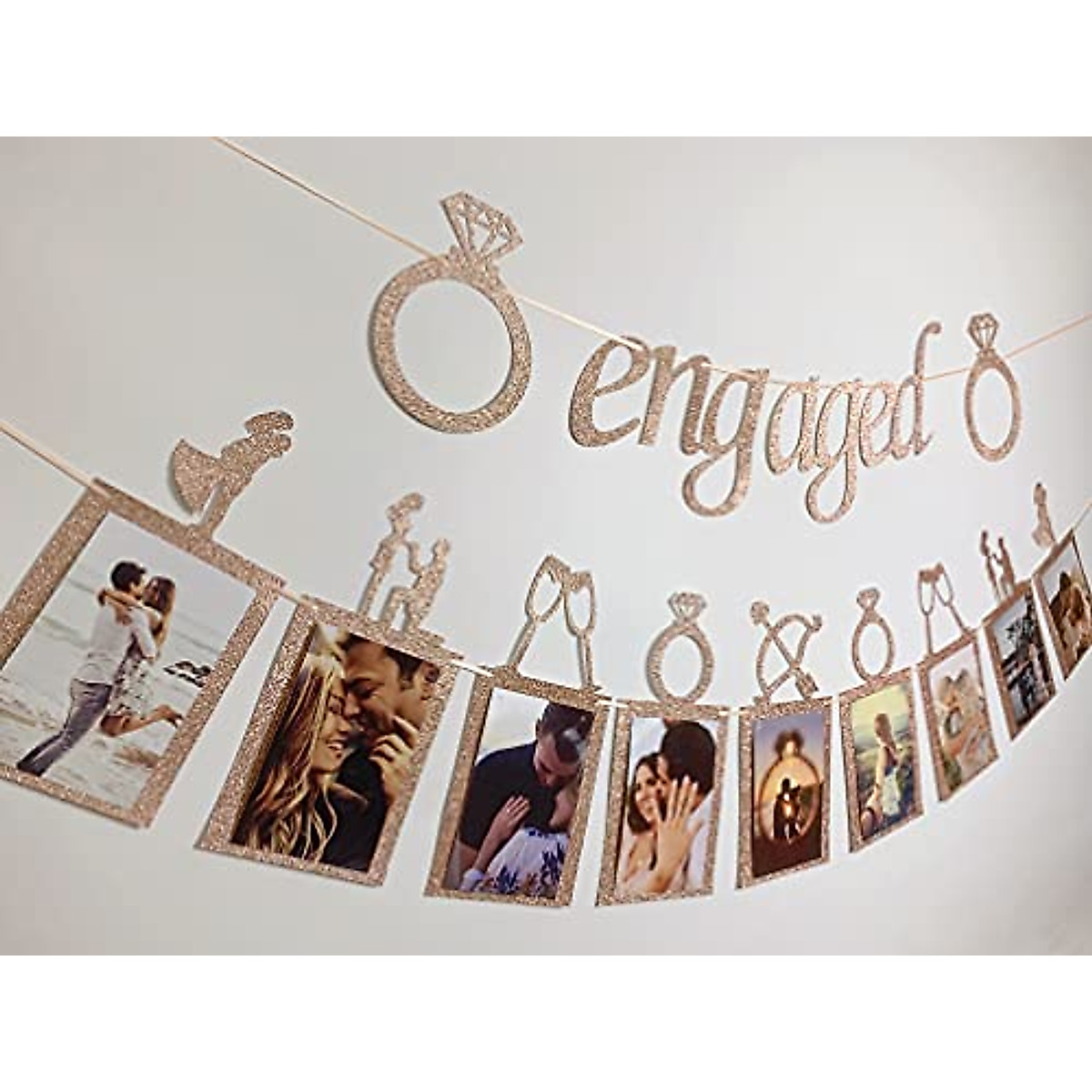 Engagement Wedding Decorations, Rose Gold Engaged Banner and Photo Banner for Engagement/Wedding Party decor(Rose Gold)