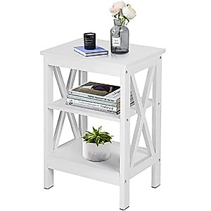 VECELO End Side Table with Storage Shelf Living Room,Bedroom Furniture, White, Nightstand with Shelves
