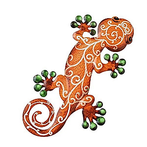 Hanizi 15'' Metal Gecko Wall Decoration, Wall Art Hanging for Bedroom Living Room Office Garden Indoor Outdoor, Set of 2