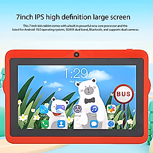Kids Tablet, Android10 100‑240V Dual Camera 5G WiFi Dual Band Toddler Tablet with Home Stand (US Plug)