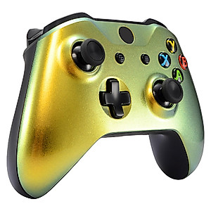 eXtremeRate Gold Green Faceplate Cover for Xbox One Wireless Controller Model 1708, Chameleon Custom Replacement Front Housing Shell for Xbox One S & Xbox One X Controller - Controller NOT Included