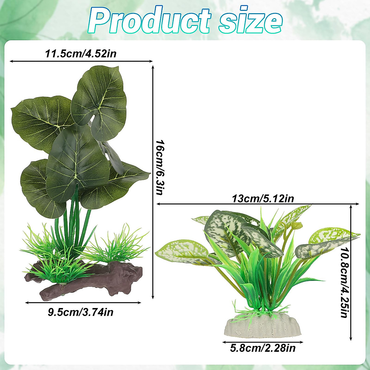 2 Pcs Reptile Tank Plants, Aquarium Fake Plants Reptile, Reptile Plants for Terrarium Decorations Supplies, Amphibian Reptile Fake Plants, Fake Plants for Reptiles, Plants for Reptile Terrarium