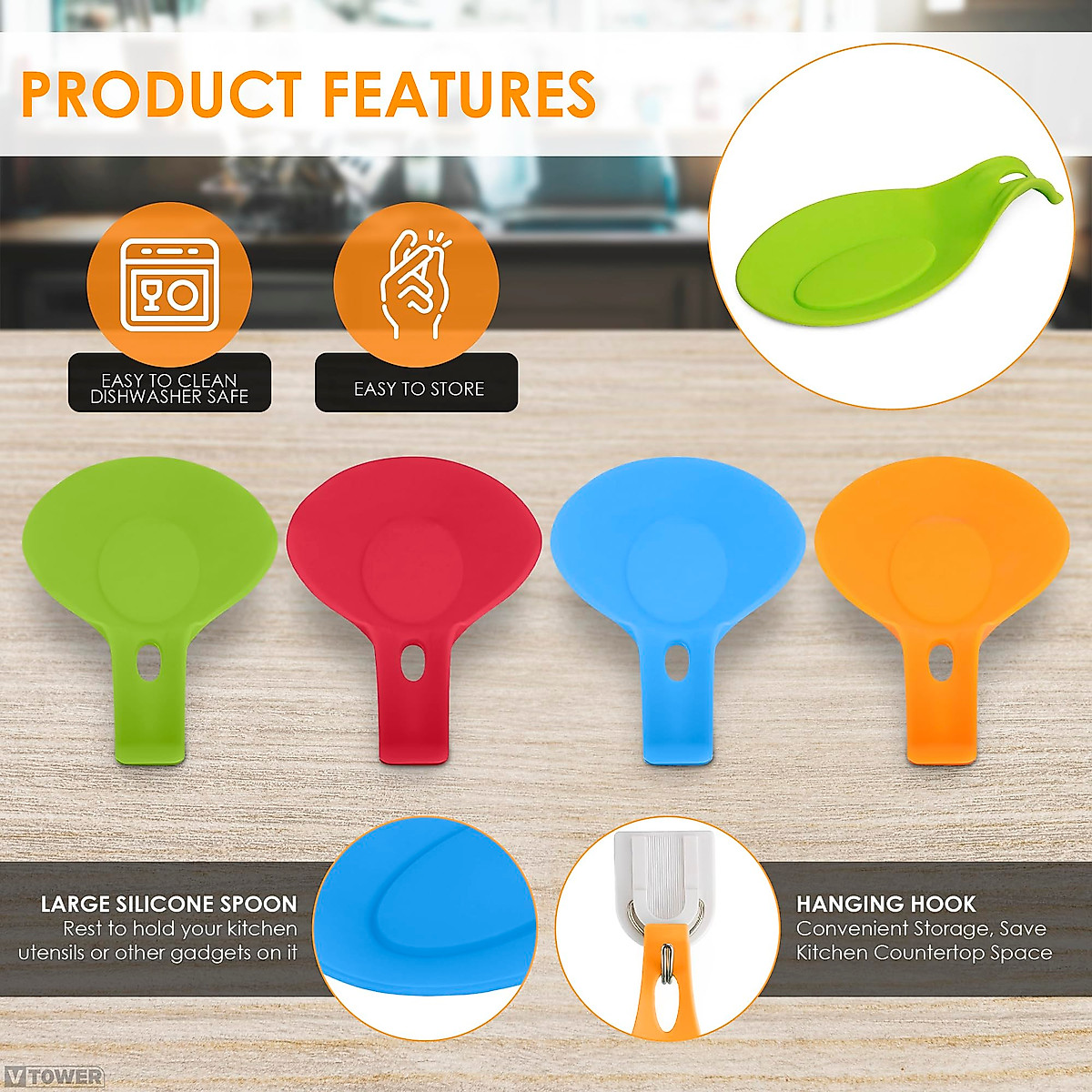 4Pcs Silicone Spoon Rest Set Kitchen Accessories - Heat Resistant Utensil Rest for Cooking Ladle Spoon Rest for Stove Top - Silicone Spatula Rest Spoon Rest Holder for Stove Top Kitchen Gadgets